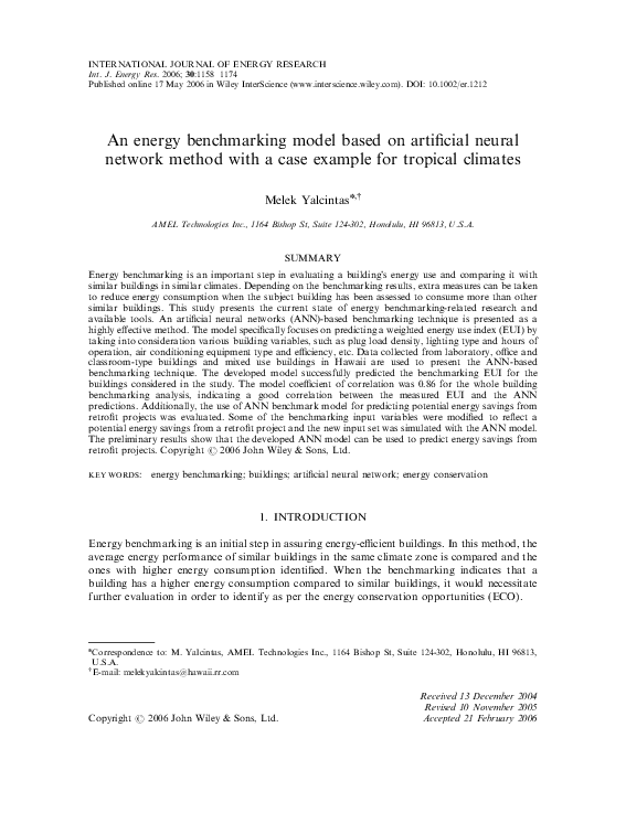 (PDF) An energy benchmarking model based on artificial neural network method with a case example ...