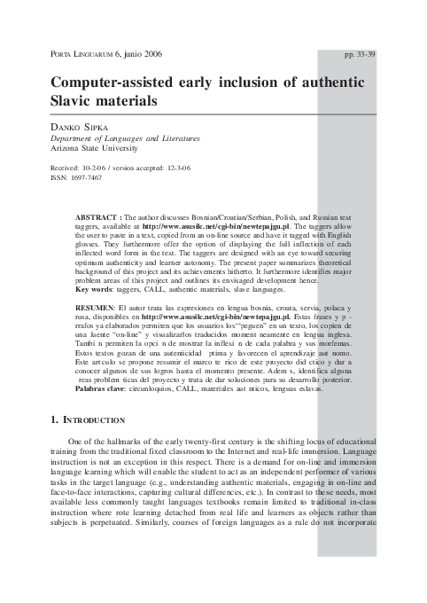 (PDF) Computer-assisted early inclusion of authentic Slavic materials