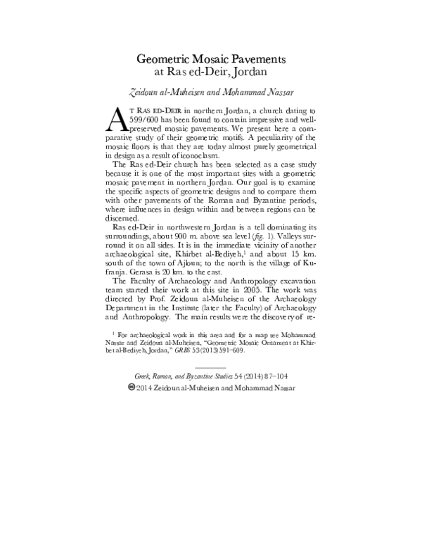 (PDF) Geometric Mosaic Pavements at Ras ed-Deir, Jordan