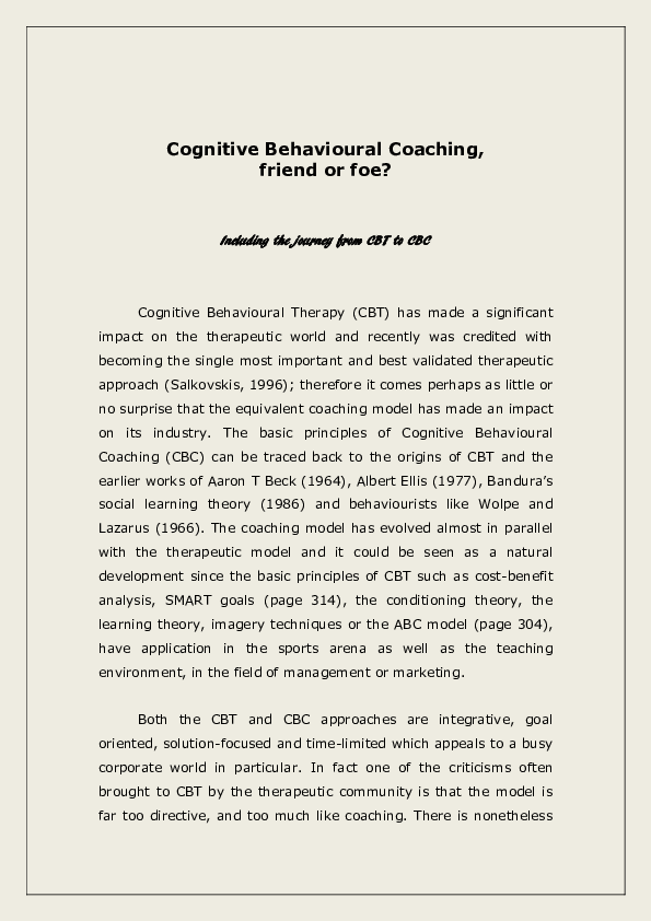 (PDF) Existential Perspectives on Coaching: CBC friend or foe to the existential coach