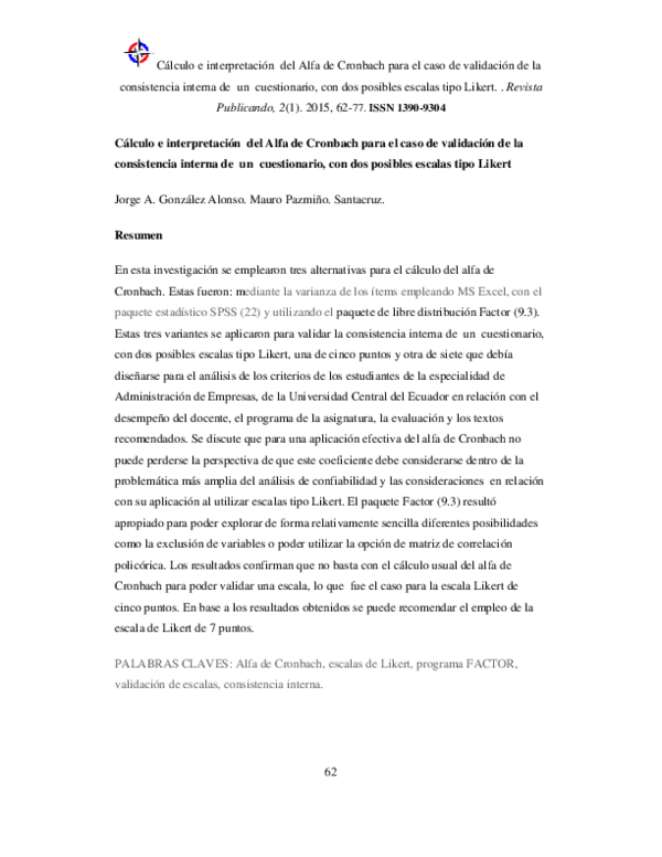 (PDF) Calculation and interpretation of Cronbach's alpha for the ...