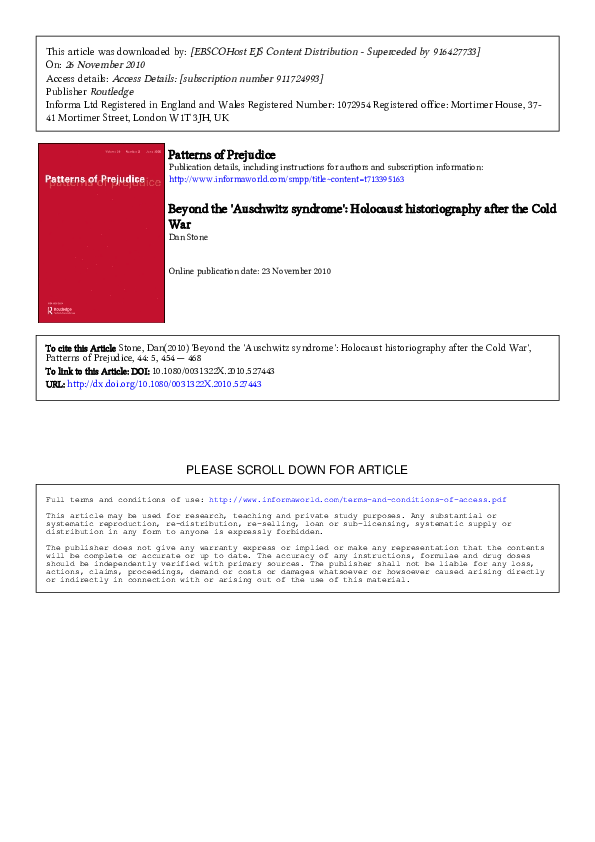 (PDF) Beyond the "Auschwitz Syndrome": Holocaust Historiography after ...