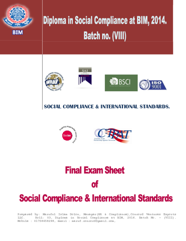 (PDF) Study of Social Compliance & International Standards.