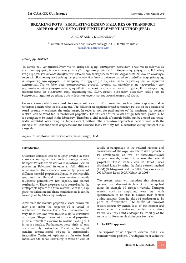 (PDF) BREAKING POTS – SIMULATING DESIGN FAILURES OF TRANSPORT AMPHORAE ...