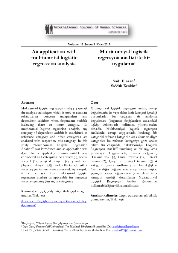 (PDF) An application with multinomial logistic regression analysis / Multinomiyal logistik ...