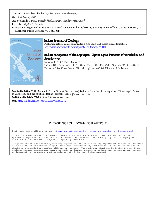 (PDF) Italian subspecies of the asp viper, Vipera aspis: Patterns of ...