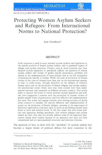 (PDF) Protecting Women Asylum Seekers and Refugees: From International ...