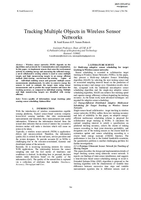 (PDF) Tracking multiple objects in WSNs