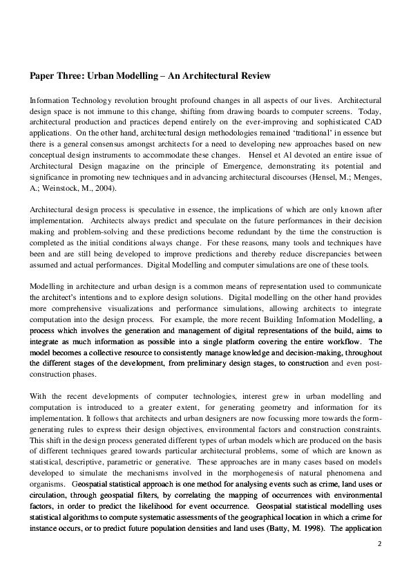 Pdf Paper Three Urban Modelling An Architectural Review