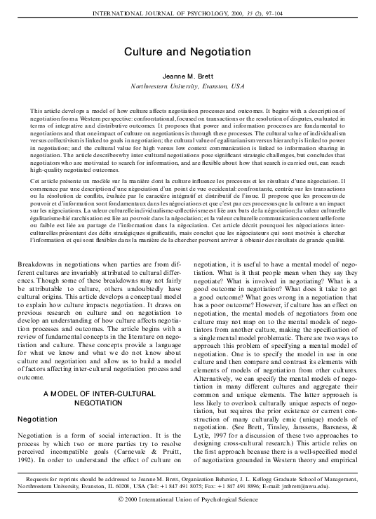 (PDF) Culture and Negotiation