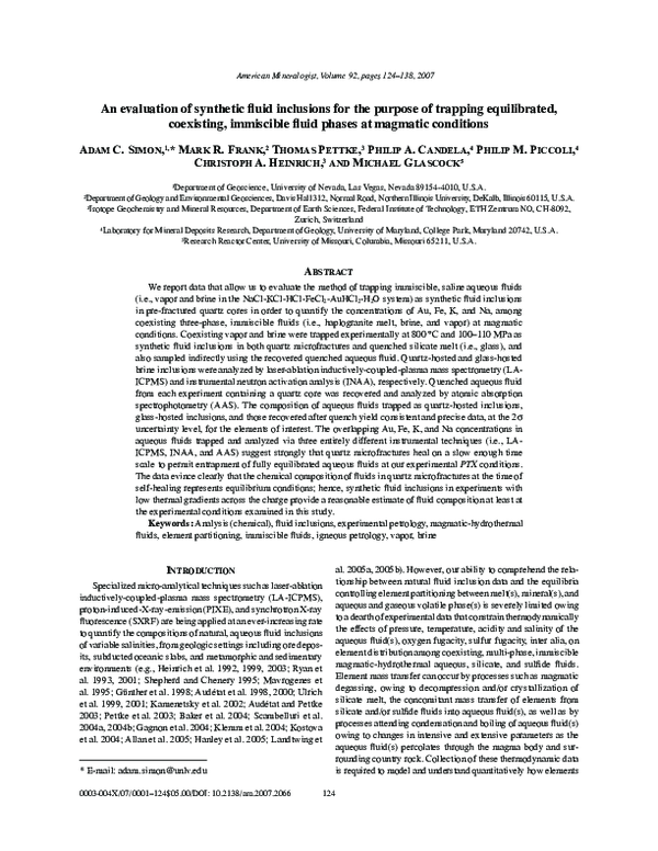 (PDF) Synthetic Fluid Inclusions XIV: Coexisting Silicate Melt and ...