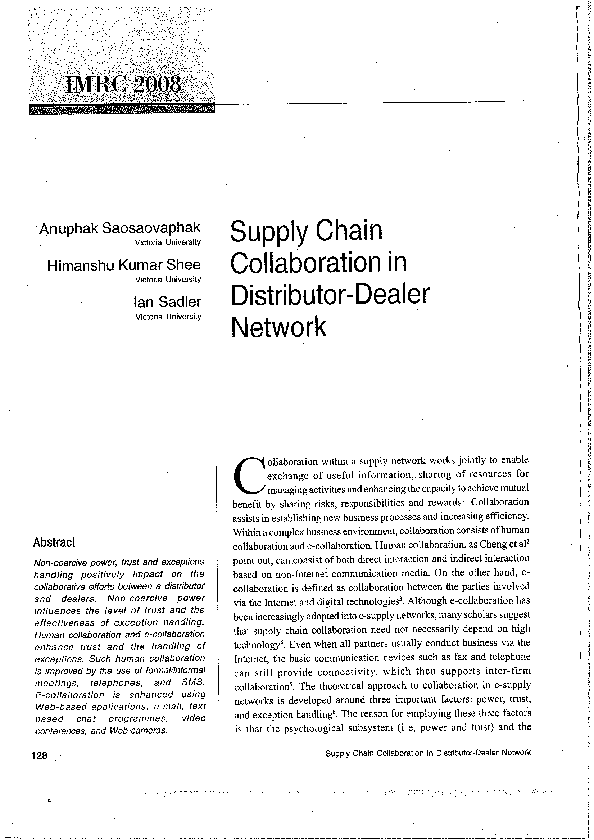 (PDF) Supply Chain Collaboration in Distributor-Dealer Network