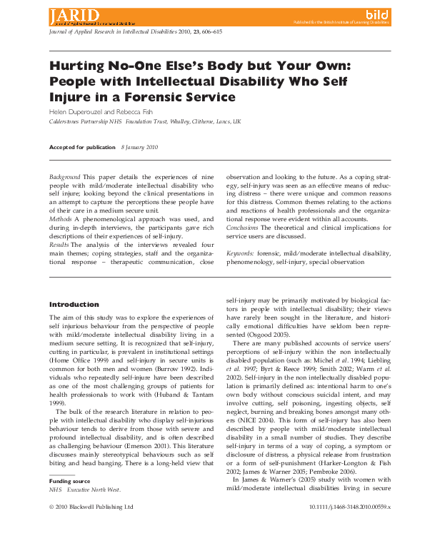(PDF) Hurting No-One Else’s Body but Your Own: People with Intellectual ...