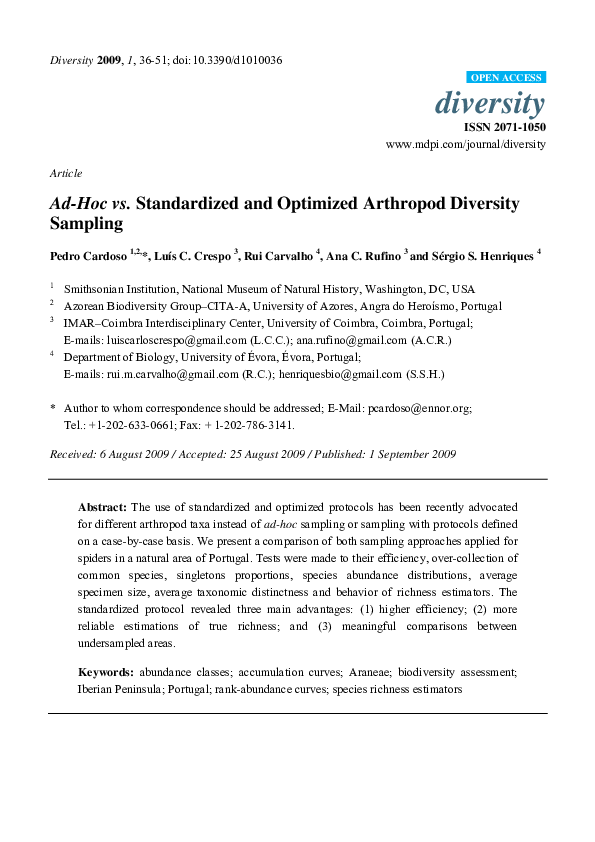(PDF) Ad-Hoc vs. Standardized and Optimized Arthropod Diversity Sampling