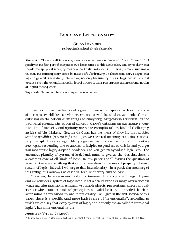 (PDF) Logic and Intensionality