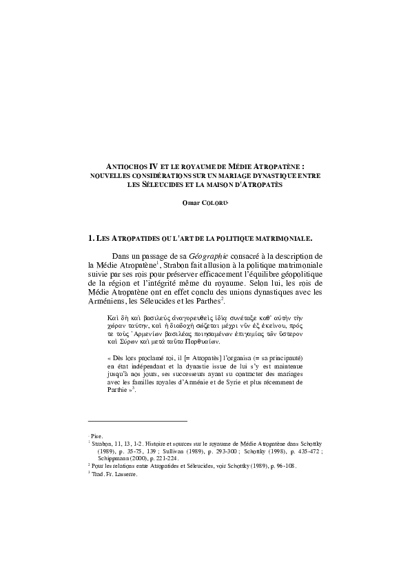 (PDF) ANTIOCHOS IV ET LE ROYAUME DE MÉDIE ATROPATÈNE : NOUVELLES ...