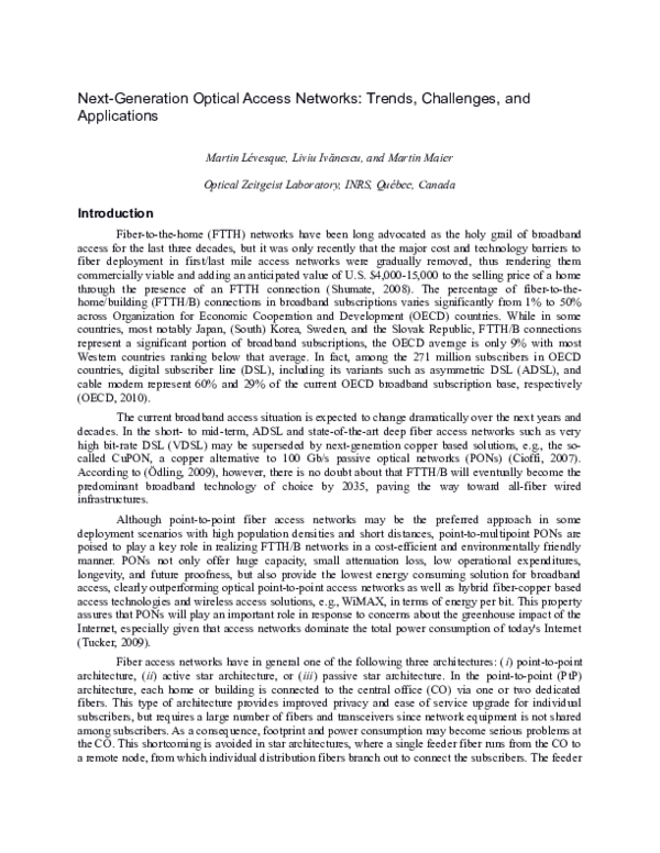 (PDF) Next-Generation Optical Access Networks