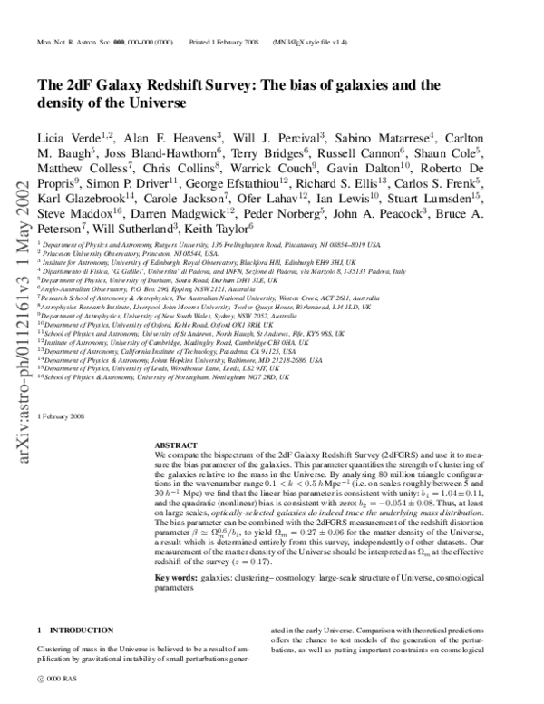 (PDF) The 2dF Galaxy Redshift Survey: The bias of galaxies and the ...