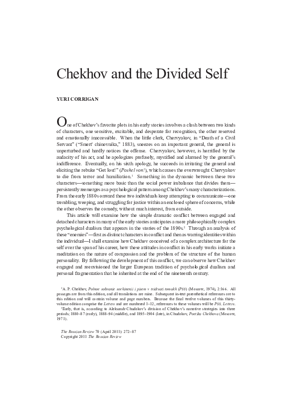 (PDF) Chekhov and the Divided Self