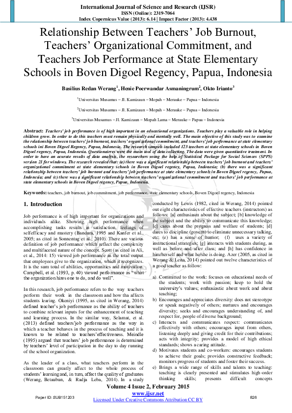 (PDF) Relationship Between Teachers’ Job Burnout, Teachers’ Organizational Commitment, and ...