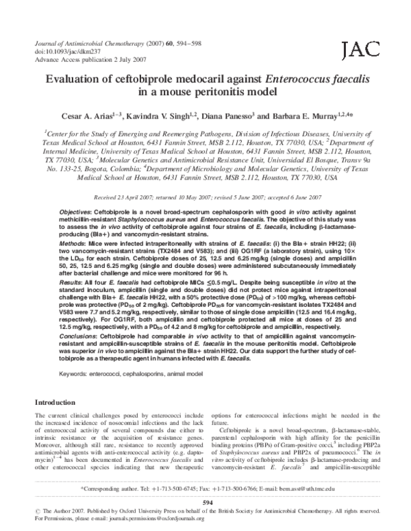 (PDF) Ceftobiprole Efficacy vs. Enterococcus faecalis