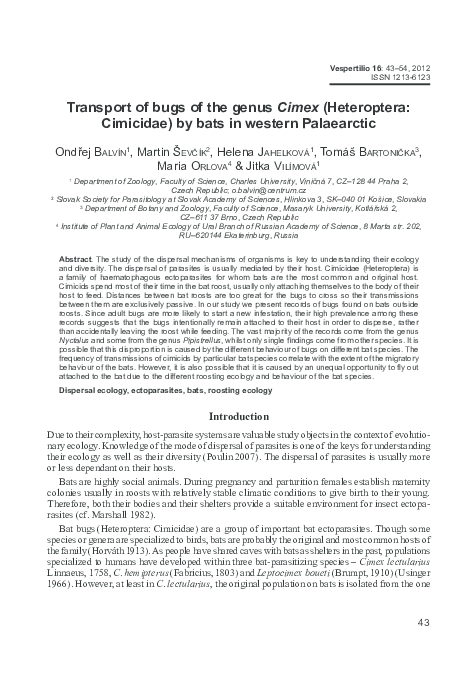 (PDF) Transport of bugs of the genus Cimex (Heteroptera: Cimicidae) by ...