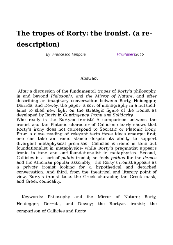 (DOC) The tropes of Rorty: the ironist. (a re- description)