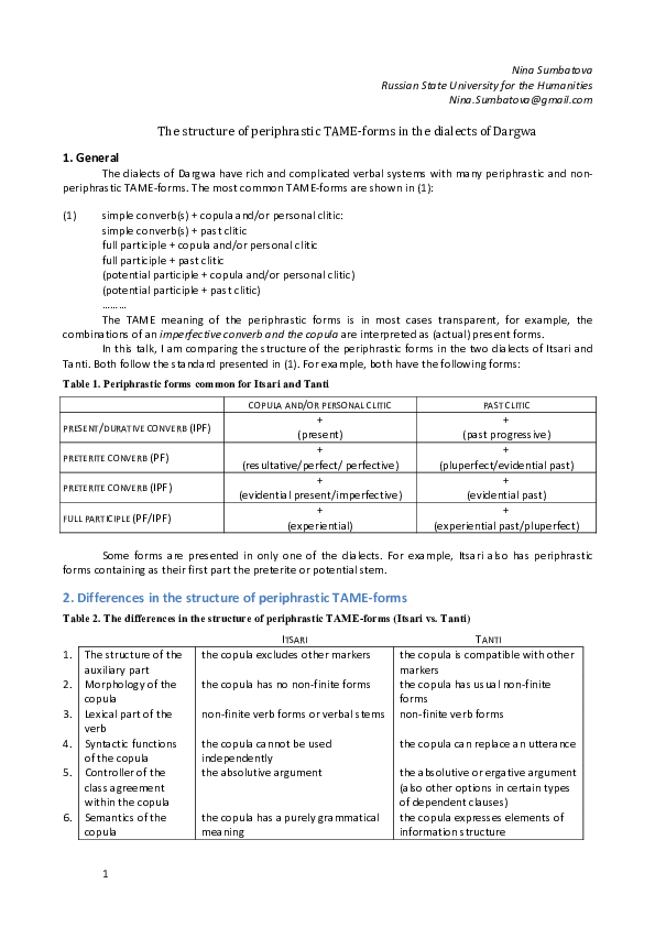 (PDF) The structure of periphrastic TAME-forms in the dialects of Dargwa