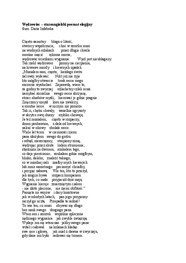 (DOC) Wędrowiec (translation of the Old English poem, The Wanderer)