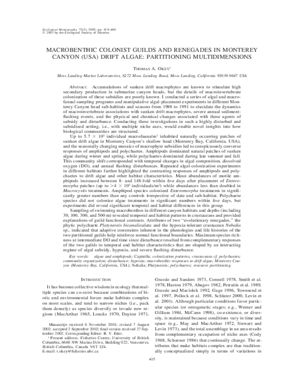 (PDF) MACROBENTHIC COLONIST GUILDS AND RENEGADES IN MONTEREY CANYON ...