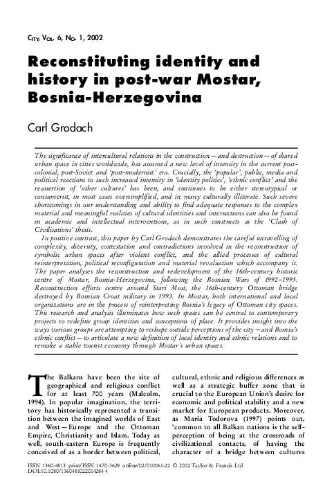 (PDF) Reconstituting identity and history in post-war Mostar, Bosnia ...