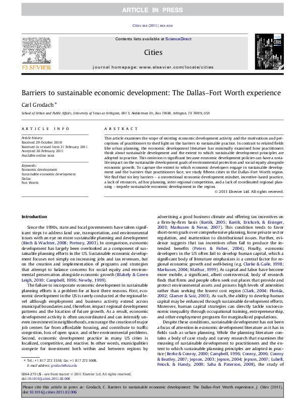 (PDF) Barriers to sustainable economic development: The Dallas–Fort ...