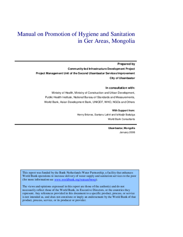 (PDF) Manual on Promotion of Hygiene and Sanitation in Ger Areas ...