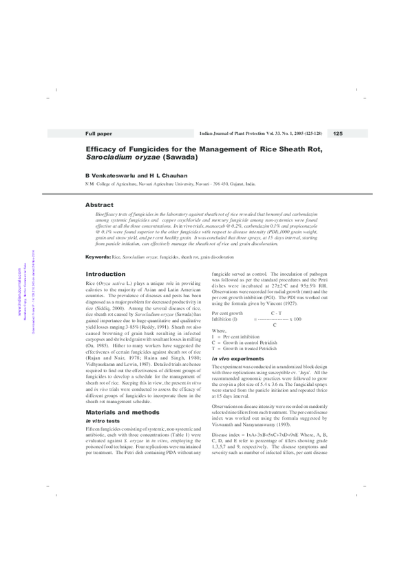 (PDF) Efficacy of Fungicides for the Management of Rice Sheath Rot ...