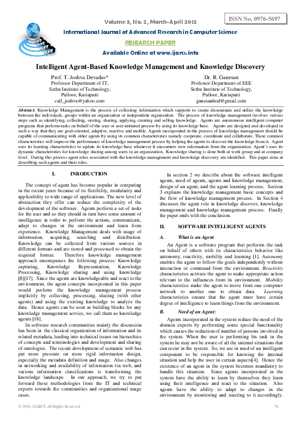 (PDF) Intelligent Agent-Based Knowledge Management and Knowledge Discovery