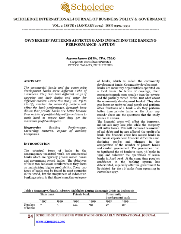 (PDF) OWNERSHIP PATTERNS AFFECTING AND IMPACTING THE BANKING ...