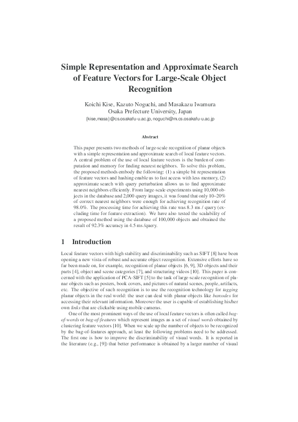 (PDF) Simple representation and approximate search of feature vectors ...