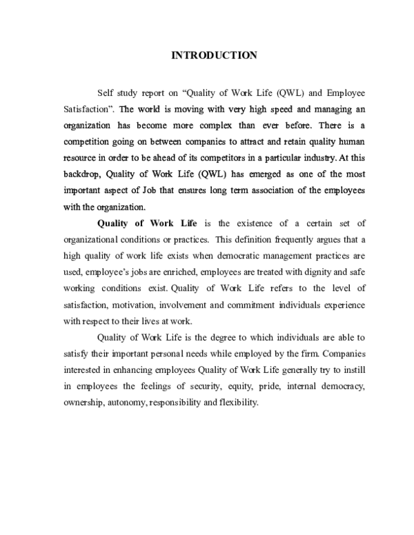 (DOC) Quality of Work Life (QWL) & Employee Satisfaction