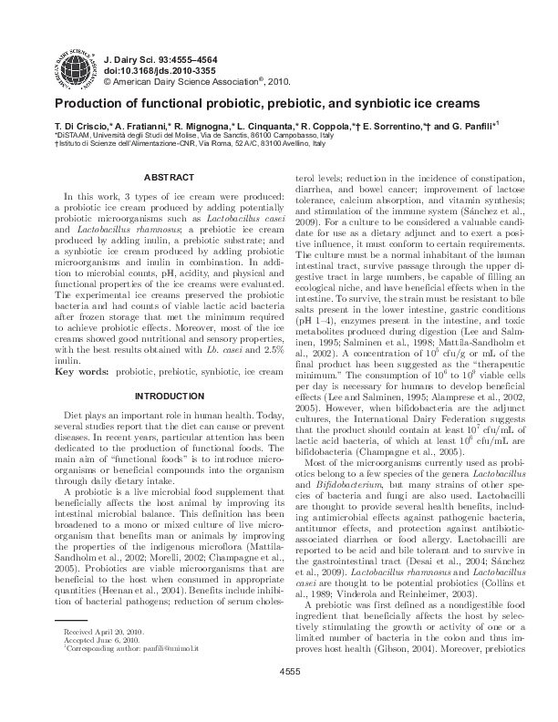 (PDF) Production of functional probiotic, prebiotic, and synbiotic ice ...