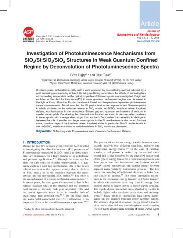 (PDF) Investigation of Photoluminescence Mechanisms from SiO2-Si,SiO2-SiO2 structures in Weak ...
