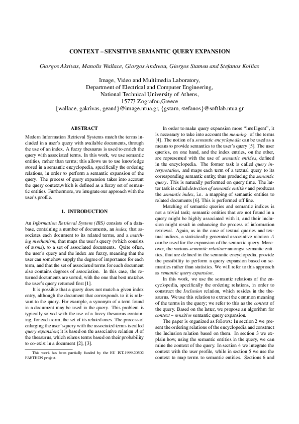 (PDF) Context-sensitive semantic query expansion