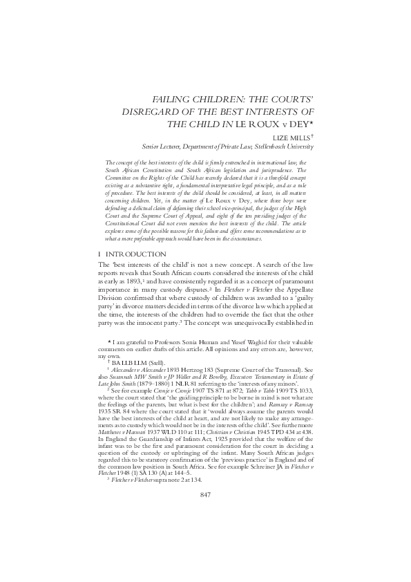 (PDF) FAILING CHILDREN: THE COURTS' DISREGARD OF THE BEST INTERESTS OF ...