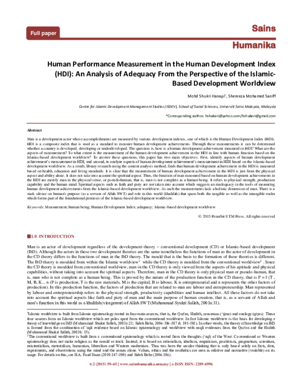 HUMAN PERFORMANCE MEASUREMENT IN THE HUMAN DEVELOPMENT INDEX (HDI): AN ...