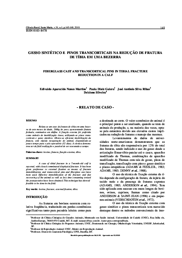 (PDF) GESSO SINTÉTICO E PINOS TRANSCORTICAIS NA REDUÇÃO DE FRATURA DE ...