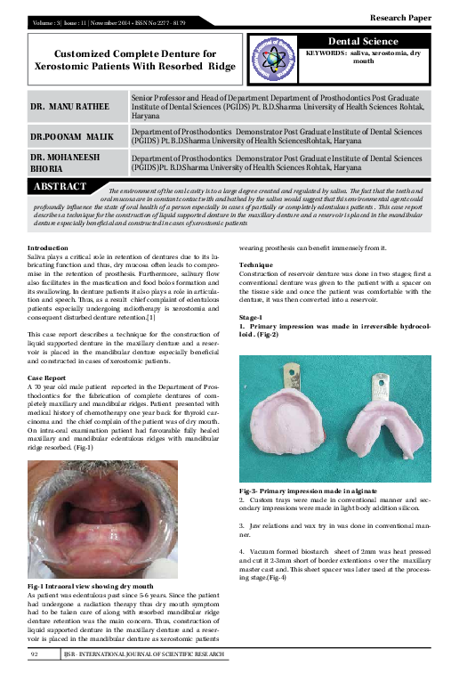 (PDF) Customized Complete Denture for Xerostomic Patients With Resorbed ...