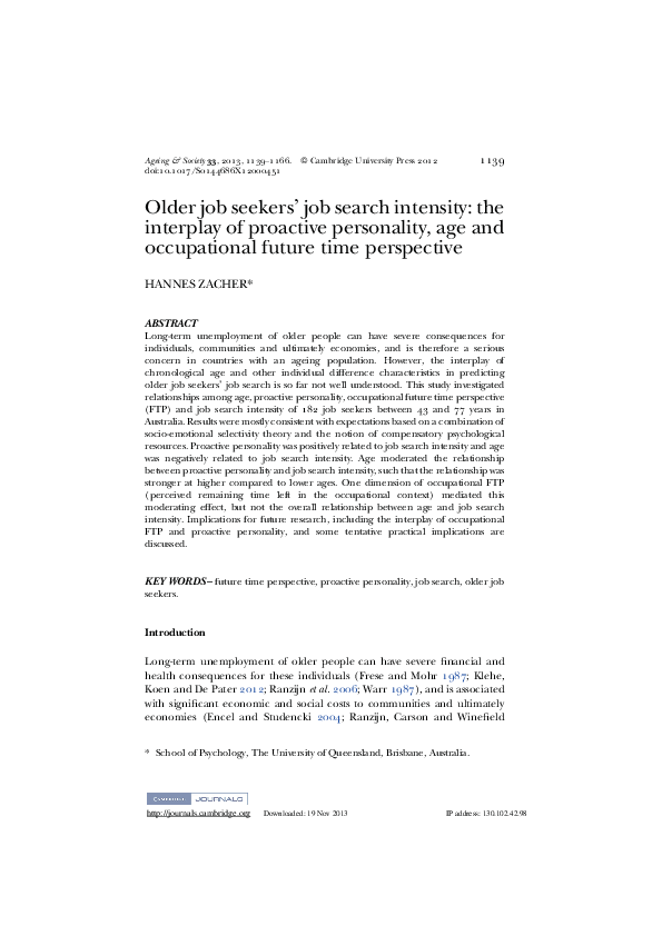 Older job seekers' job search intensity: the interplay of proactive ...