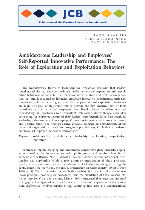 Ambidextrous Leadership and Employees' Self-Reported Innovative ...