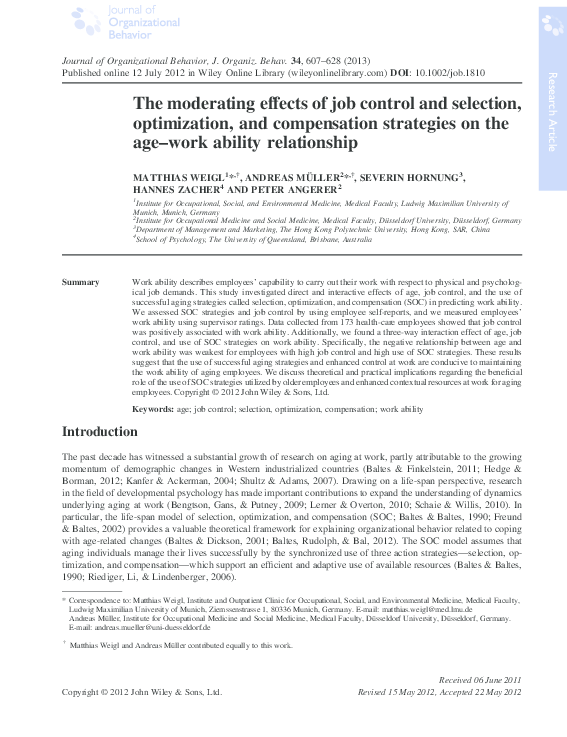 The moderating effects of job control and selection, optimization, and ...