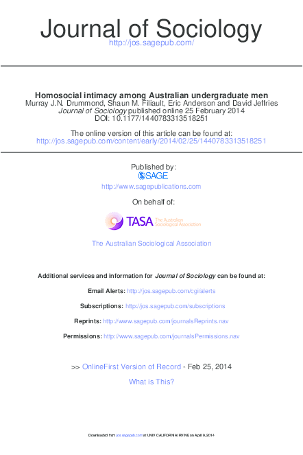 (PDF) Homosocial Intimacy among Australian Undergraduate Men