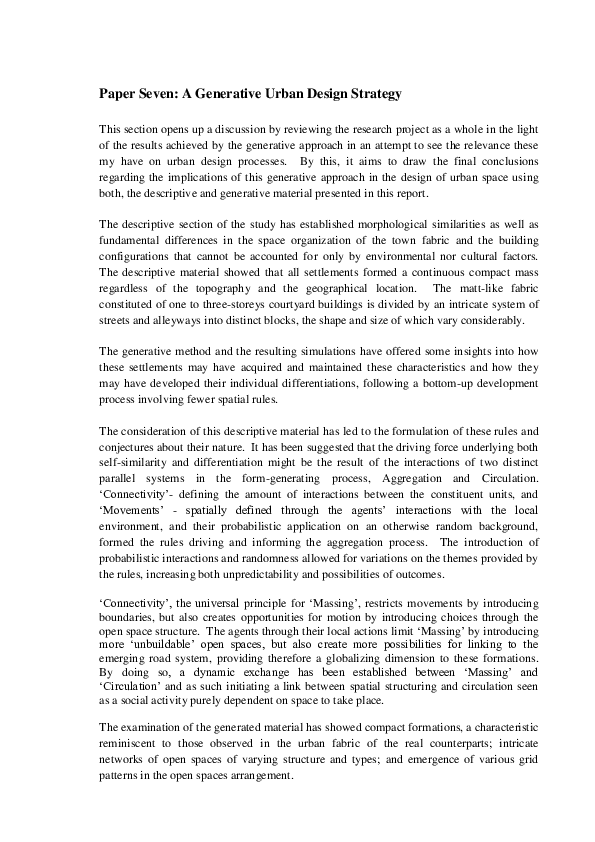 (PDF) Paper Seven: A Generative Urban Design Strategy